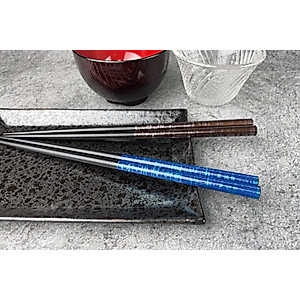 Premium Japanese Chopsticks Reusable 2prs Set [ Made in Japan ] Traditional Lacquer Art Wooden Chopsticks B (Splashed Pattern BL/BR(2KR019))