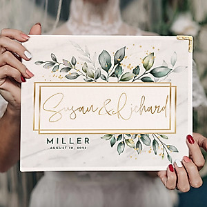 Personalized Wedding Guestbook w/Bride and Groom Name & Text & Date - 8 Floral Design 9"x7" Inches - Customized Hardcover Canvas Guest Book Registry Sign-in Gifts, Custom Large Signing Books Gift C1
