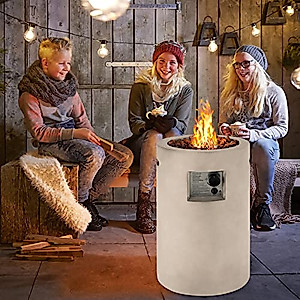 16 Inch Auto-Ignition Outdoor Gas Fire Pit Table, 30,000 BTU Steel Propane Round Firepit with Waterproof Protective Cover, CSA Certification, for Garden,Balcony Decor, Wood-Grain Pattern (White)