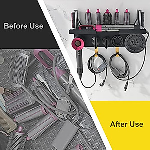 CATOOMUU Wall Mount Hair Dryer Stand Holder for Dyson Supersonic Hair Dryer and Dyson Airwrap Styler, 2 in 1 Blow Dryer Accessories Organizer Storage Rack, Aluminum Alloy
