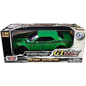 Motormax 2018 Dodge Challenger SRT Hellcat Widebody Green with Black Stripes GT Racing Series 1/24 Diecast Model Car 73786