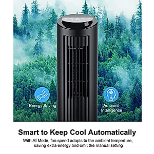 Cofeow Tower Fan for Bedroom, 20ft/s Quiet Cooling Fan, 70° Oscillating Floor Fan with Remote,Led Display,3 Speed Options,4 Modes,12Timer,13“ Bladeless Portable Table Fan for Bedroom Office Home Desk Black