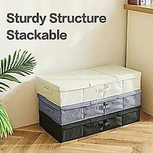 ohihuw Large Underbed Storage Bins With Lids, Foldable & Stackable Storage Drawer Organizer, Upgraded Cotton & Linen Storage Basket (Black)