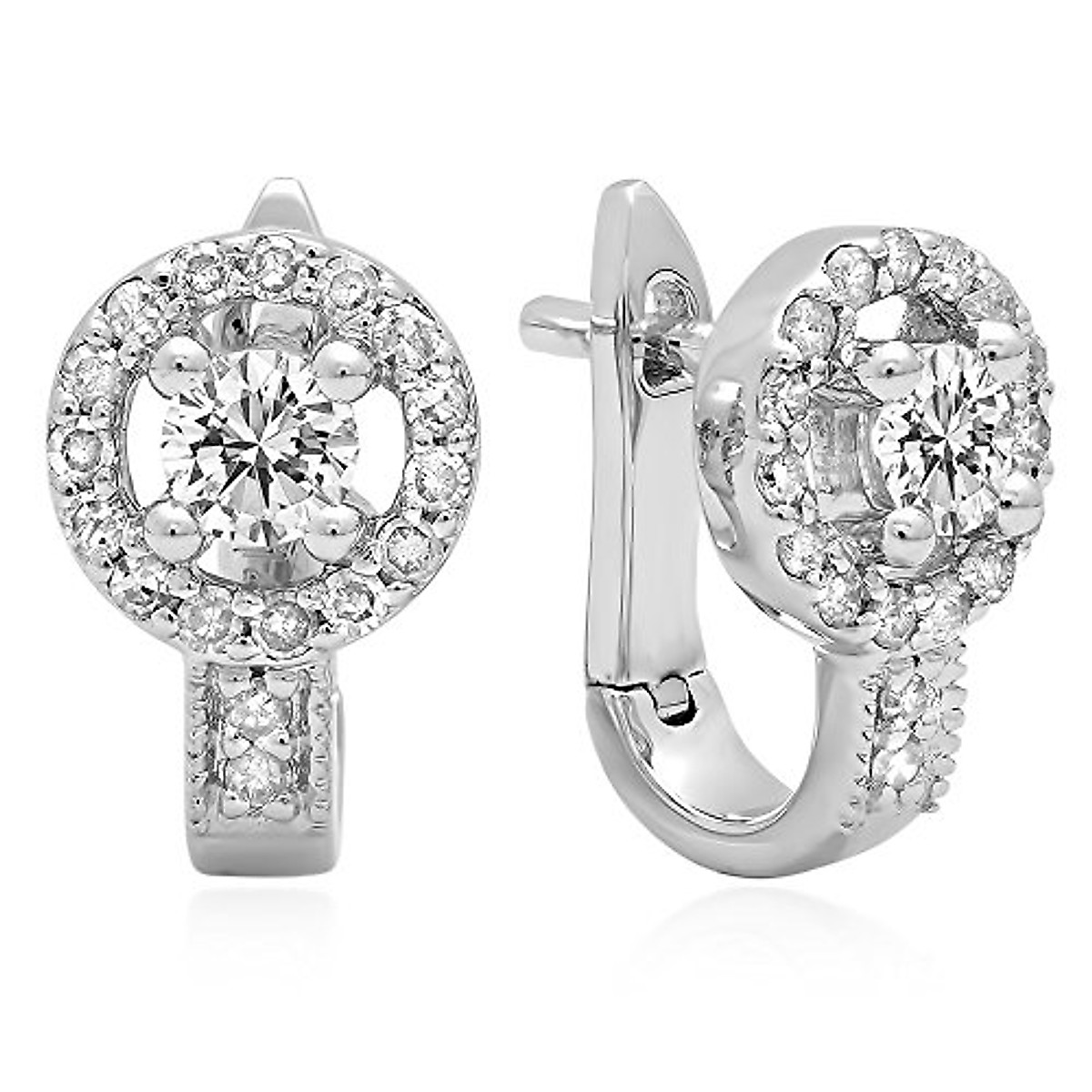 Dazzlingrock Collection 0.50 Carat (ctw) 14K Round White Diamond Ladies Halo Style Hoop Earrings 1/2 CT, White Gold