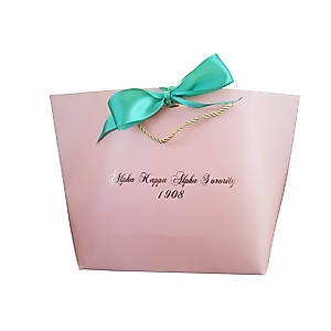 AKA Sorority Paraphernalia Large Gift Bags with Handles- 14x11x4 inch Kraft Paper with Bow Ribbon (2-Pack)