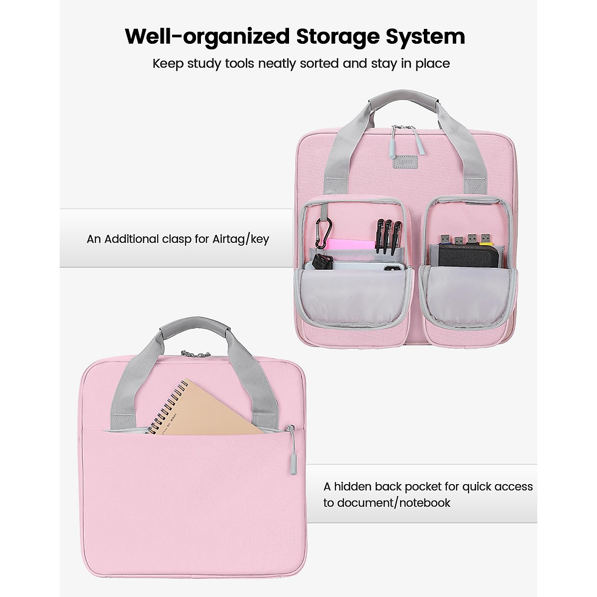 egiant 3 Inch 3 Ring Zipper Binder with Shoulder Strap & Durable Handle & Multi-Pocket - 3" Binder with Zipper for School Girl & Boy,Compatible with 13-Inch MacBook/Tablet-Patent Design Pink