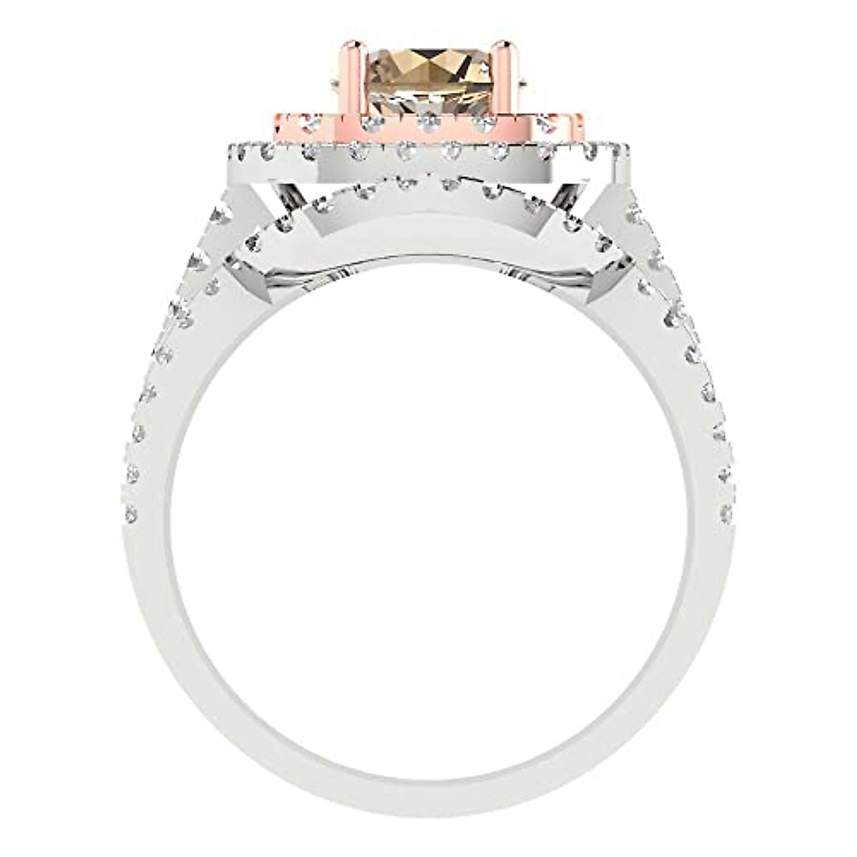 Clara Pucci 1.95 carat Round Cut Halo Solitaire Yellow Moissanite Bridal Wedding Anniversary Ring Band set 14k White Rose Gold 3.75