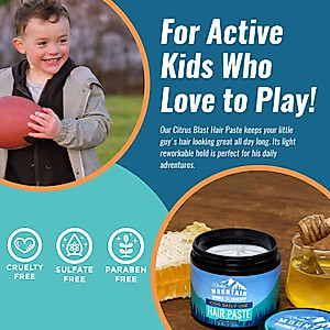Rocky Mountain Barber Company Kids Hair Styling Paste for Boys - Large 4 oz Tub - Medium Hold Gel for All Hairstyles - Citrus Scent