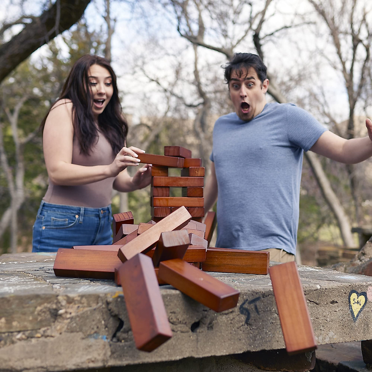 Yard Games Large Tumbling Timbers Wood Stacking Party Tailgate Backyard Game Indoor Outdoor with Carrying Case for Kids Adults, 24 Inch, Stained