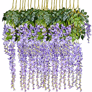 Gldmaoer 12 Pack 1 Piece 3.6 Feet Artificial Fake Wisteria Vine Ratta Hanging Garland Silk Flowers String Home Party Wedding Decor.