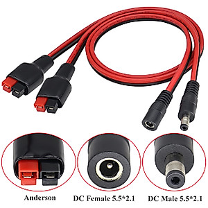 HCFeng 14AWG DC 5521Male/Female Power Plug to an-der-Son Cable 45A Solar Connector to DC5.5X2.1MM Cable Compatible with an-der-Son Port for Generator Battery and Foldable Solar Panel[60CM/2Ft]