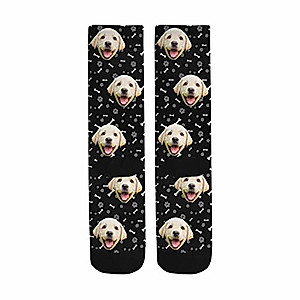 M YESCUSTOM Custom Dog Face Socks for Men Women, Personalized Pet Photo Socks, Unisex Dog Cat Paws Bones Crew Socks with Picture