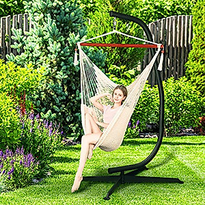 GREENSTELL Hammock Swing Stand,Hanging C-Stand with Buckle and Spring Hook, for Indoor,Outdoor,Sturdy Hanging Stand Max Load 150kg