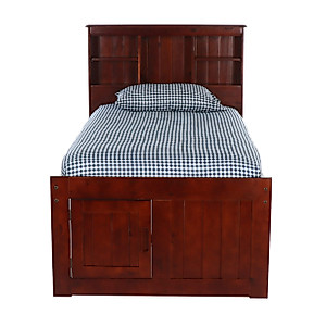 Discovery World Furniture Captain Bed with 6 Drawers (Twin, Merlot)