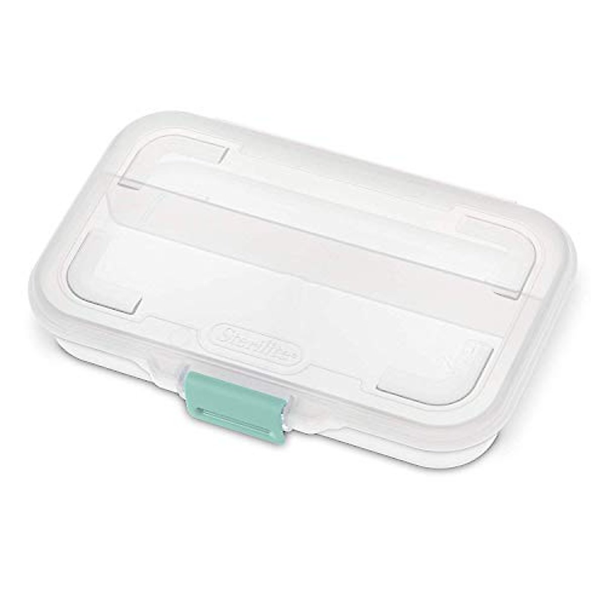 Sterilite Convenient Small Stackable Divided Translucent Storage Box Container with Colored Latch Lid for School and Office Supplies, Clear (24 Pack)