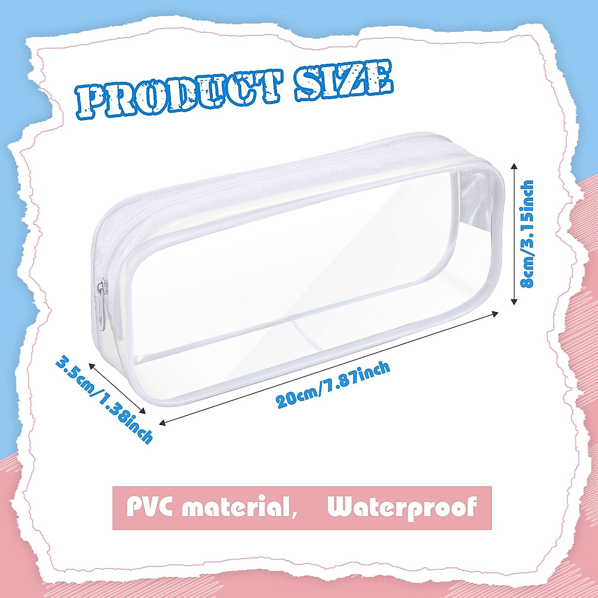 Sepamoon 30 Pcs Cosmetic Pouch Bag with Zipper Transparent Waterproof PVC Pencil Case Clear Makeup Bags Makeup Brush Case Large Capacity Pencil Bag for Office Stationery and Travel Storage (White)