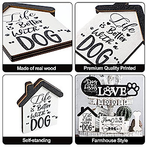 12 Pcs Tiered Tray Decor Set Wooden Dog Cat Christmas Tray Decor Rustic Farmhouse Paw Bone Farm Decoration Mini Wood Signs for Kitchen Home Table Housewarming Xmas Gift (Stylish Style)