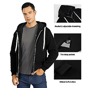 JACKETOWN Athletic Hoodies for Men Heavy Zip Up Sweatshirt Sherpa Fleece Jacket Winter Warmth Coat, 004Black, XL