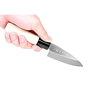 Seki Japan Japanese Seki SANBONSUGI Sushi Chef Knife, 420J2 Stainless Steel Sashimi Deba Knife, Wood Handle, 105 mm (4.1 in)