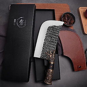 univinlions Meat Cleaver Butcher Knife Bone Cleaver Knife Heavy Duty Bone Chopper Knife with a Sheath for Kitchen Outdoor Birthday Christmas Gift Idea Men