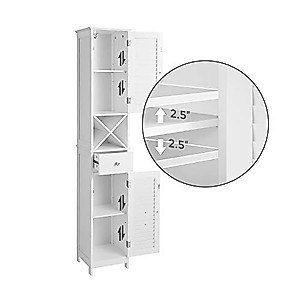 VASAGLE Bathroom Tall Cabinet, Freestanding Storage Cabinet with Shutter Doors, Drawer, and Removable X-Shaped Stand, 11.8 x 12.6 x 66.9 Inches, Scandinavian Style, White UBBC69WT