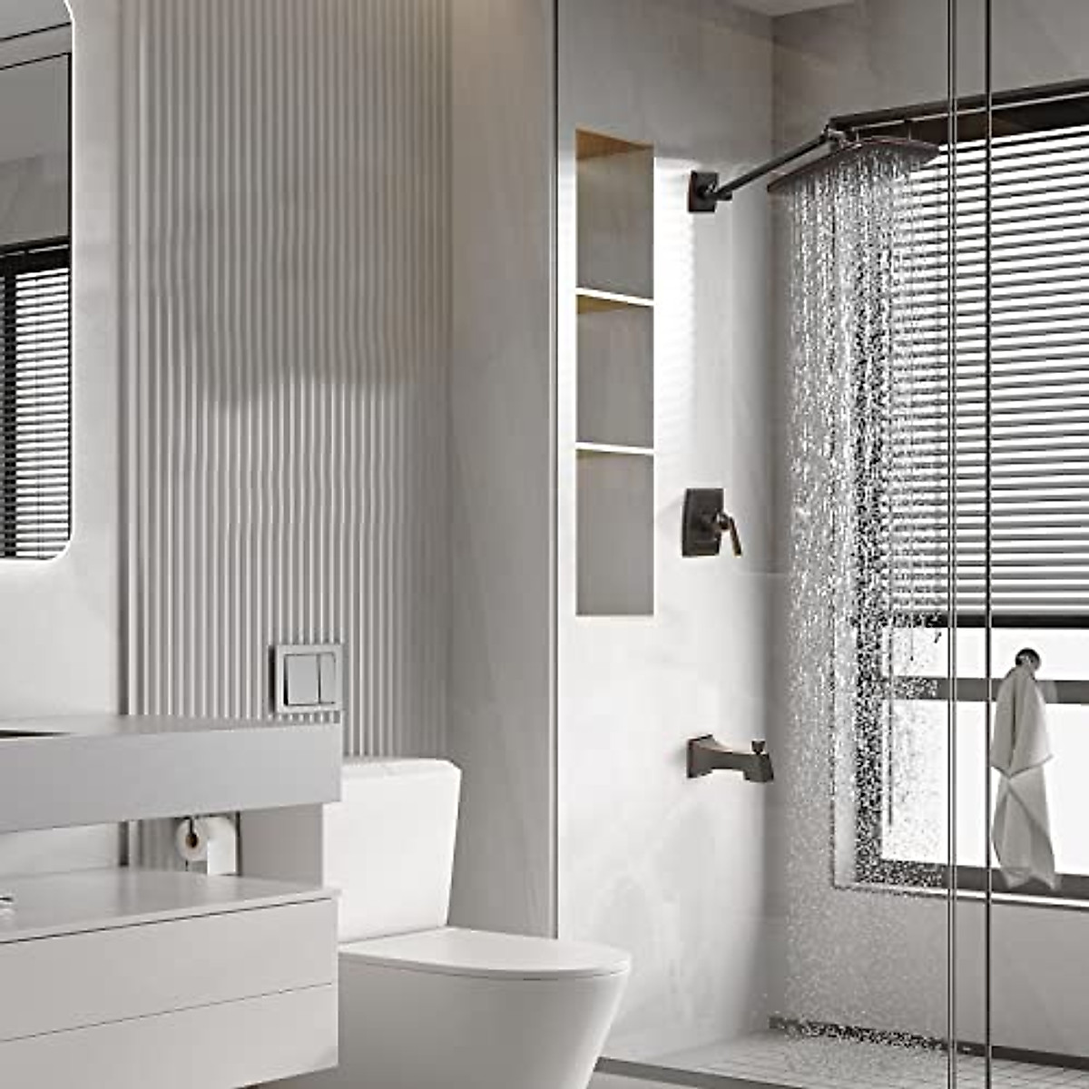 RUMOSE Shower Tub Set Bathroom Bathtub Shower Faucets Combo Set 9 Inch Square Rainfall Shower Head with Extension Shower Arm and Tub Faucet Shower System Shower Trim Kit Oil Rubbed Bronze