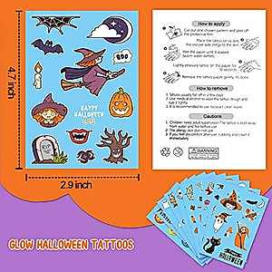 Partywind 10 Sheets Luminous Halloween Temporary Tattoos for Kids, Glow Halloween Decorations Birthday Party Favors Supplies, Halloween Fake Tattoos Goodie Bag Fillers Games Accessories for Party