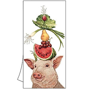 Vicki Sawyer Hand Towels - Set of 3 - Ida, The Crucial Pea, Lulu and her Lunch - Decorative Dish Towels - Cow Kitchen Towels - Pig Kitchen Towels