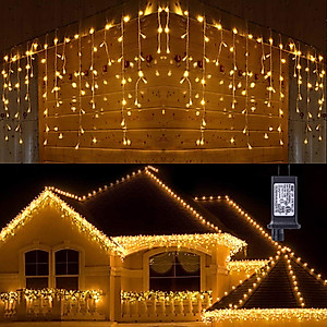Toodour Christmas Icicle Lights Outdoor, 360 LED 29.5ft 8 Modes Fairy Icicle String Lights with 60 Drops, Led Christmas Twinkle Lights for Holiday, Party, Wedding, Christmas Decorations (Warm White)