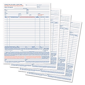 TOPS Bill of Lading 16-Line, Four Part Carbonless Sheet, 50 Sets/50-Pack - 3847