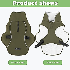 EMUST Dog Cold Weather Coats, Fleece Lining Small/Medium/Large Dog Jacket for Winter, Warm Waterproof Dog Winter Clothes for Large Dogs, Green, XL
