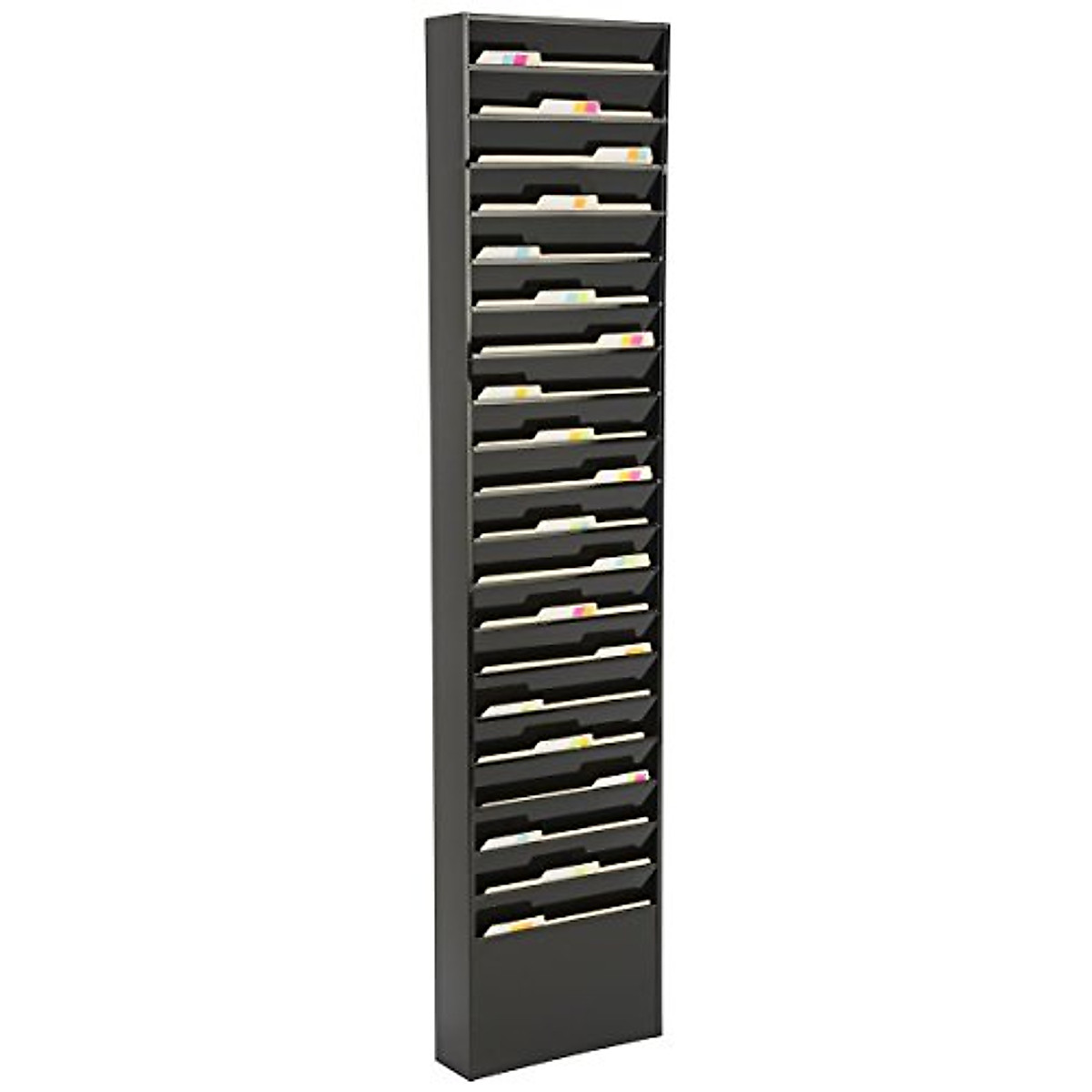 Displays2go File Folder Wall Rack, 20 Pockets, Tiered, Office and Medical Charts (Black, Powder Coated Steel)
