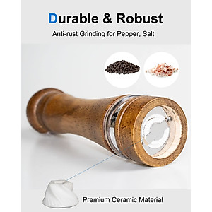 TooWoom Pepper Grinder Salt Grinder Wooden Pepper Mill Grinder w/Adjustable Coarse, 8 inch Tall Wood Refillable Manual Pepper Grinder Mill Peppermill for Black Peppercorn, Easy Clean w/Cleaning Brush
