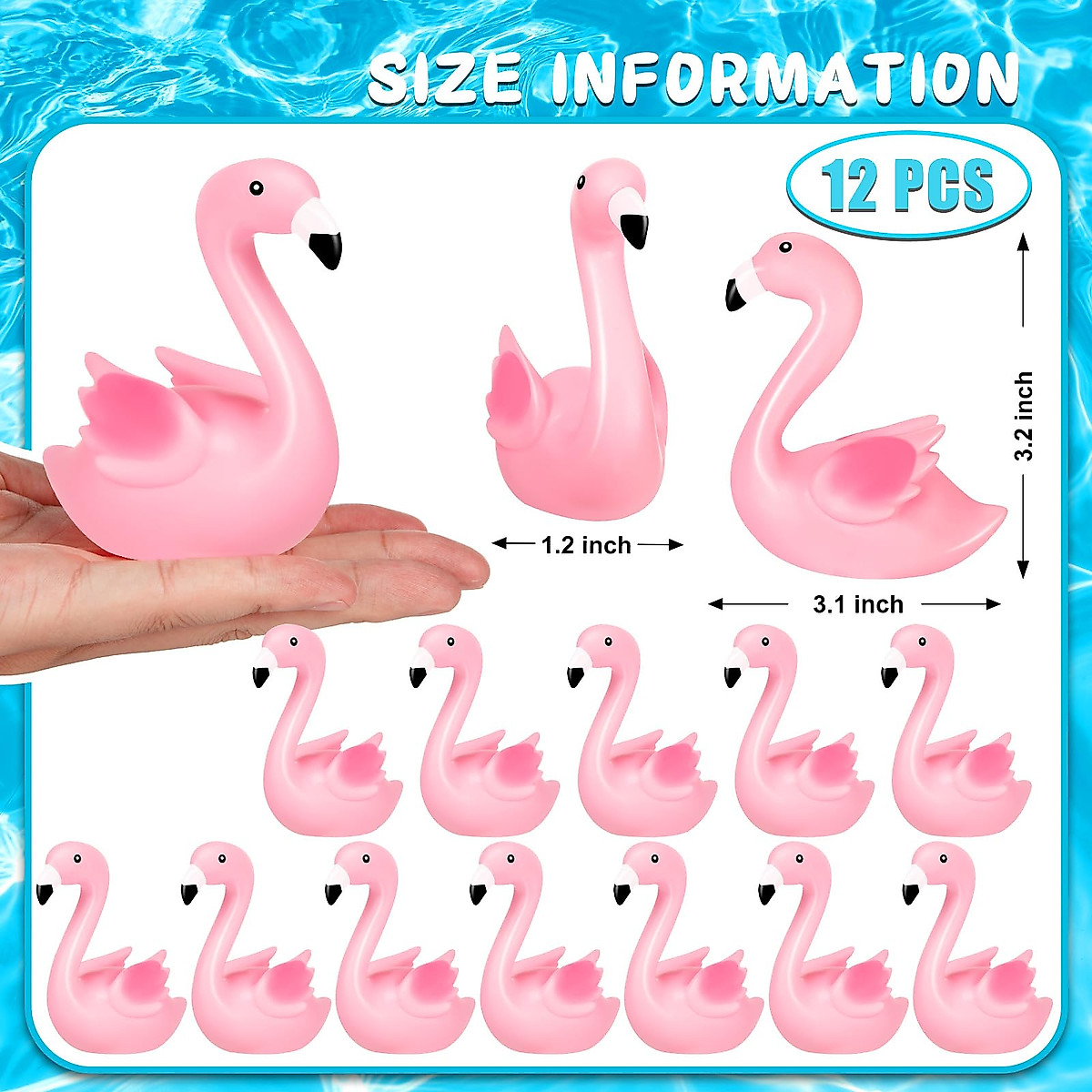 Pink Flamingo Rubber Duckies, 12PCS Bulk Flamingo Bath Toys for Kids Small Flamingo Rubber Duck Cake Decorations, Classroom Prizes