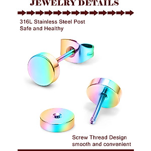 Prjndjw 12 Pairs 20G 18G Surgical Steel Flat Top Stud Earrings Set for Women Men Helix Tragus Barbell Stud Earrings Piercing Jewelry Mix Sizes 3mm 4mm 5mm 6mm 7mm 8mm Mixed color