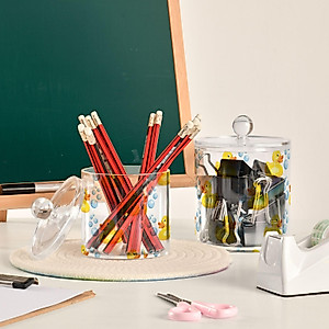 SPRIPORT Yellow Rubber Ducks 2 Pack Qtip Holder Dispenser for Bathroom Canister Storage Organization Clear Plastic Apothecary Jar Set with Lid Countertop Canister for Cotton Swab Ball Pads Hair Clips