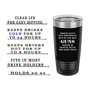 Rogue River Tactical Funny Hunting 20 Oz.Travel Tumbler Mug Cup Money Happiness Guns w/Lid Stainless Steel Gift For Dad Brother Grandpa (Black)