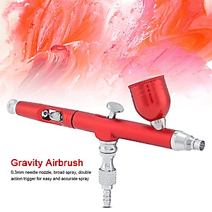 Paint Spray Pen Multi-Purpose Dual Action Feed Airbrush Kit Spray Air Brush Gun Tattoo Nail Tool 0.3mm (Red)