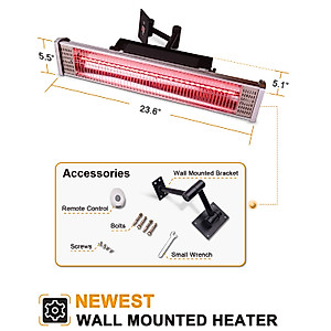 Star Patio Electric Patio Heater, Outdoor Heater with Remote and Touch Switch, 700W/800W/1500W Infrared Ceiling Heater with Black Finish, STP1520-FHC-RMLED N1