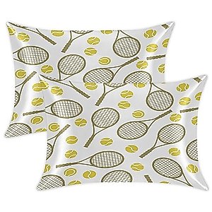 Tennis Rackets Satin Pillow Cases Silk Satin Pillowcase for Hair and Skin Standard Set of 2 Super Soft Silk Pillowcase with Envelope Closure (20x26 in)