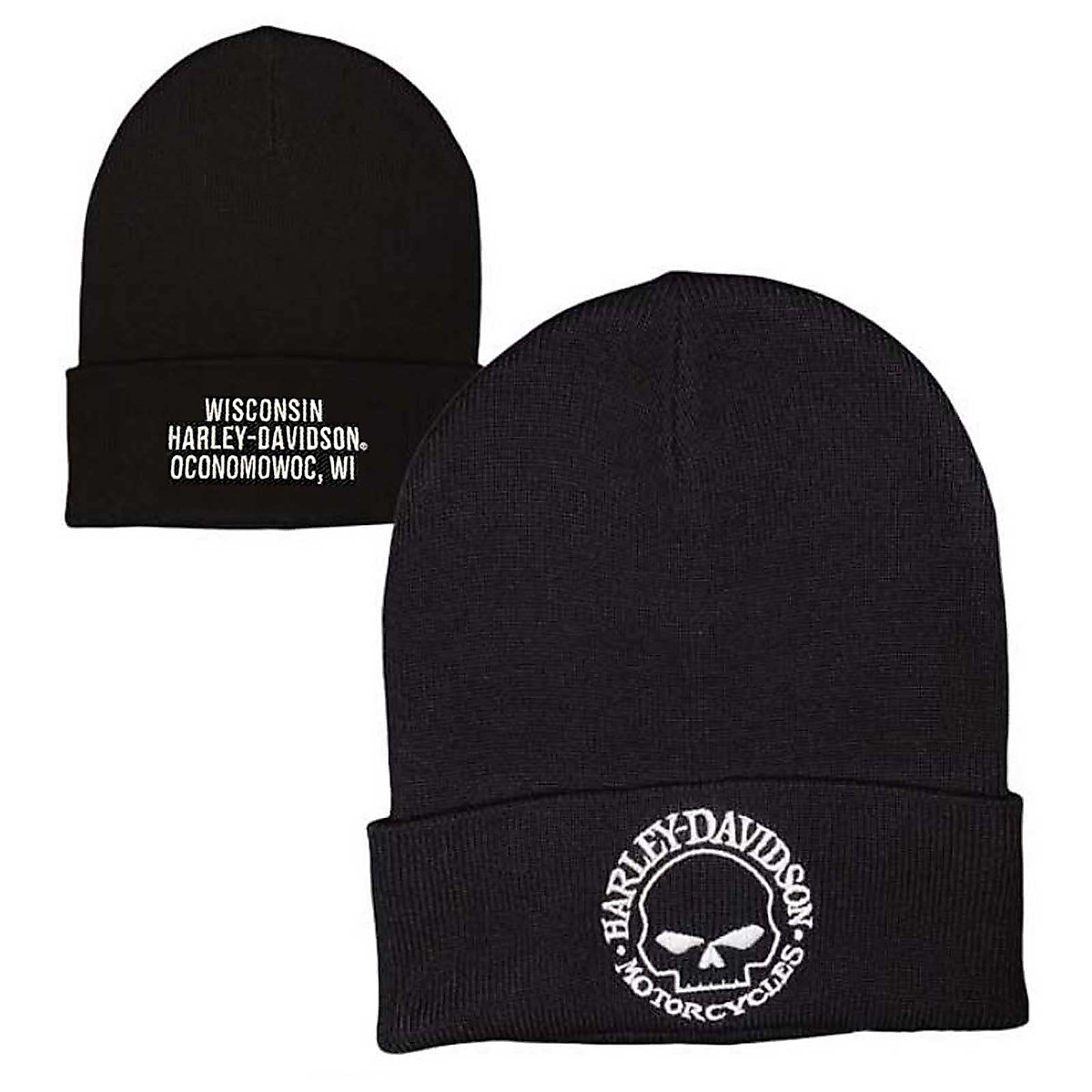 Harley-Davidson Men's Willie G Skull Logo Embroidered Cuffed Beanie Hat - Black