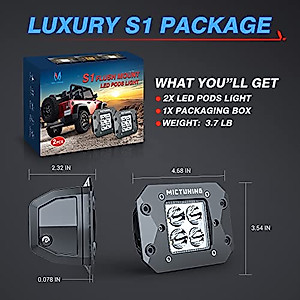 MICTUNING S1 Flush Mount Amber Led Pods Light - 20W Off Road Combo Driving Lights with Amber Marker Light for Offroad Truck Pickup ATV UTV SUV, Patent Pending (2pcs)