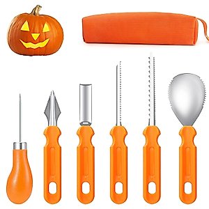 Dolirapa Mural Wall Art Pumpkin Carving Kit with Pack - 6 PCS Professional Carving Tools Jack O Lantern Party Stainless Steel Pumpkin Knife Cutting Tool Set,With Thick Handbag