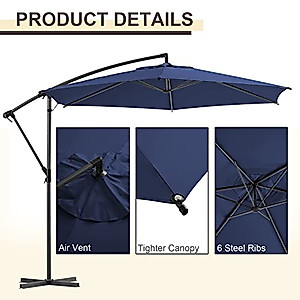 Gardesol 10FT Umbrella Outdoor Patio, Cantilever Umbrella With Sturdy Ribs, Fade Resistant, UV Protection, Outdoor Offset Umbrella for Deck, Poolside, Porch, Backyard, Navy Blue
