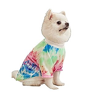 QWINEE Tie Dye Dog T Shirt Vest Dog Apparel Cat Clothes for Puppy Kitten Small Medium Large Dogs Multicolor Small