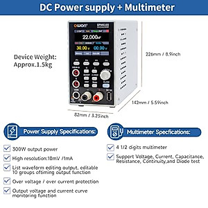 OWON SPM6103 2 in 1 Power Supply & Multimeter(0-60V,0-10A) DC Power Supply Variable, Bench Power Supply, with 2.8 inch High Precision LED, USB Interface Support SCPI, 4 1/2 Digital multimeter
