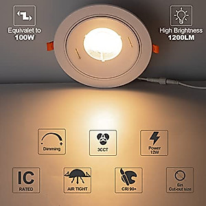 bulbeats 4 Pack 6 Inch LED Recessed Lights CRI90 3000K/4000K/5000K Selectable LED Can Lights, Dimmable White Can-Killer Downlight, 12W 1200LM (110W Eqv.) Canless LED Recessed Light with Acrylic Lens
