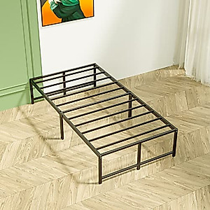 KAMPKEEPER Twin Bed Frame - 14" Platform, Heavy-Duty Steel Slats Support, No Box Spring Needed, Black - Perfect for Twin Size Beds