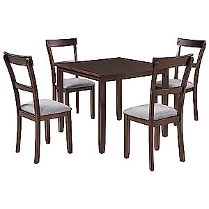 Appot AT-ST000036AAP 5 Piece, Industrial Wooden Table and 4 Chairs, Kitchen & Dining Sets for Dining, Kitchen, Bar, Living Room, Breakfast Nook, Espresso