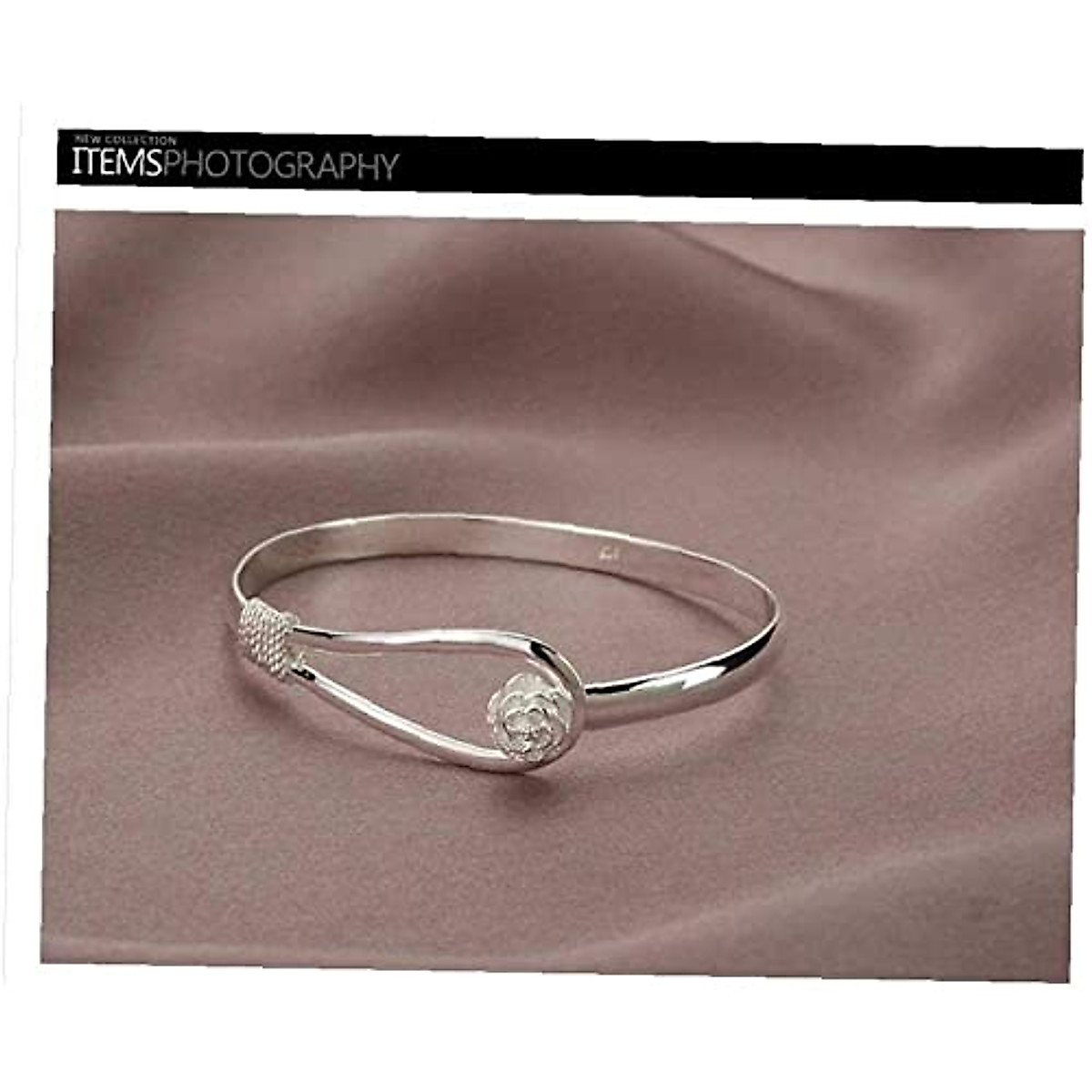 XIFAM Women's Rose Flower Bangle, Sterling Silver 925 Solid Bangle, Durable and Practical